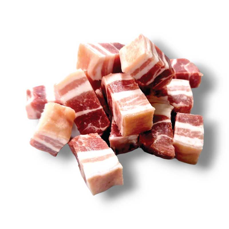 Skin-On Pork Belly Cubes - 500g | Smokey Mountain Foods